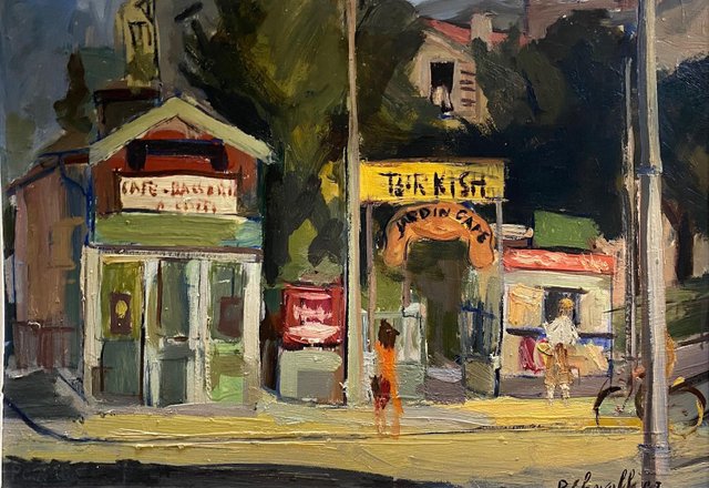 Paul Chevallier, Garden's Coffee, Oil on Wood, 1944 for sale at Pamono