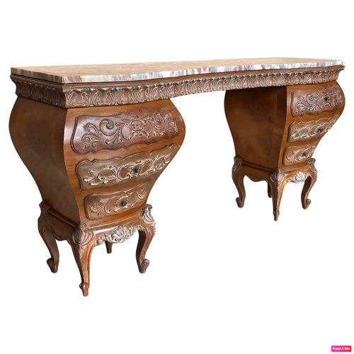 Spanish Baroque Dressing Table in Hand Carved Walnut & Burl, 1940s for ...
