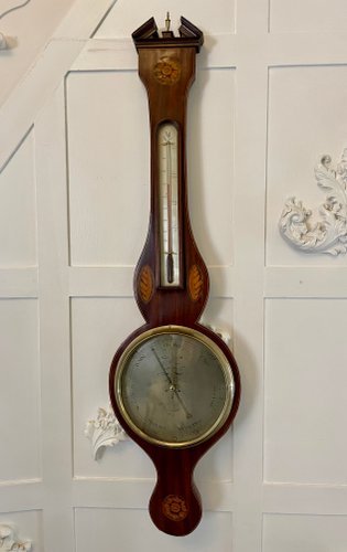 George III Mahogany Inlaid Banjo Barometer, 1800s for sale at Pamono