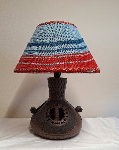 Vintage German Table Lamp with an Internally Lit Brown Ceramic Base and ...