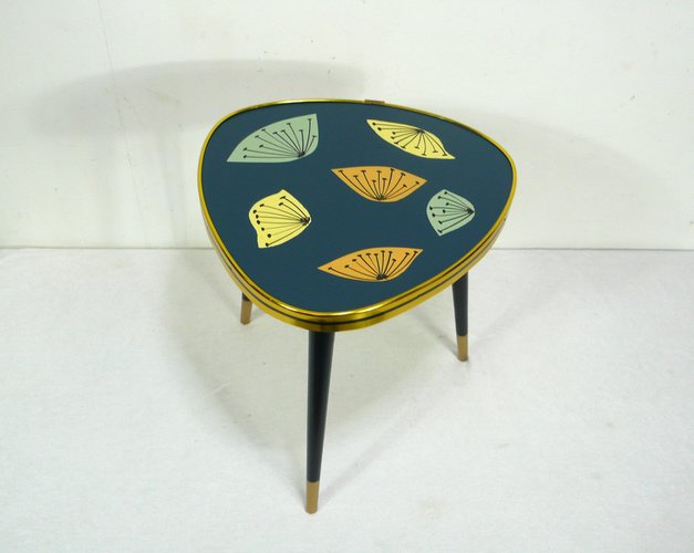 Small Mid-Century German Triangle-Shaped Side Table in Dark Blue with ...