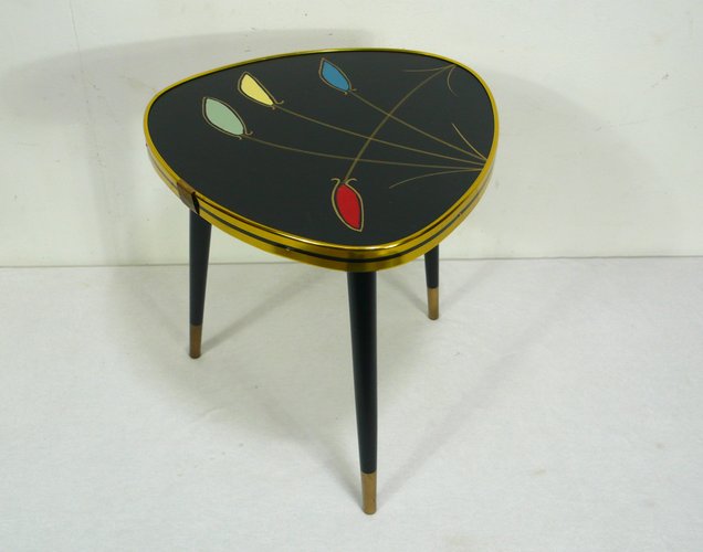 Small Mid-Century German Triangle-Shaped Side Table in Black with Wheat ...
