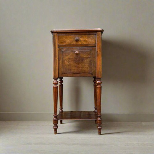 Antique Nightstand in Walnut and Marble 1850