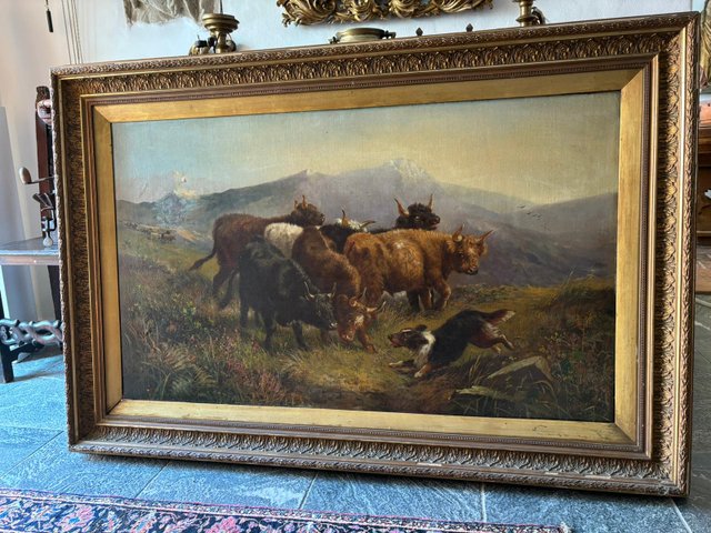 Alpine Cattle Drive, 1890s, Oil on Canvas for sale at Pamono