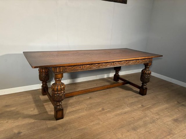 Jacobean Revival Carved Oak Refectory Table for sale at Pamono