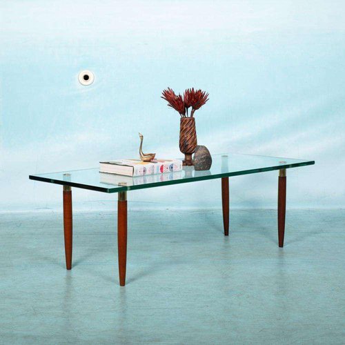 Vintage Coffee Table in Glass Teak Brass