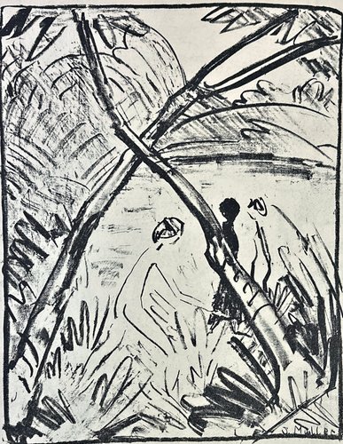 Otto Mueller, Three Figures and Crossed Trunks, 1916, Lithograph for ...