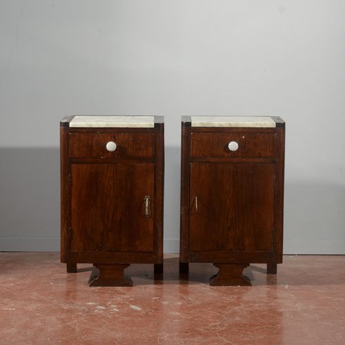 Tables de Chevet avec Pierre Blanche, 1940, Set de 2 en vente sur Pamono