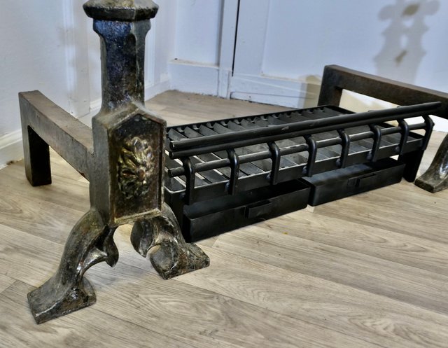 Large 19th Century Inglenook Andirons and Grate, Set of 3 for sale at ...