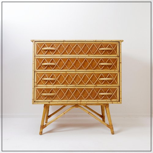 Commode Vintage en Rotin et Bambou en Osier en vente sur Pamono