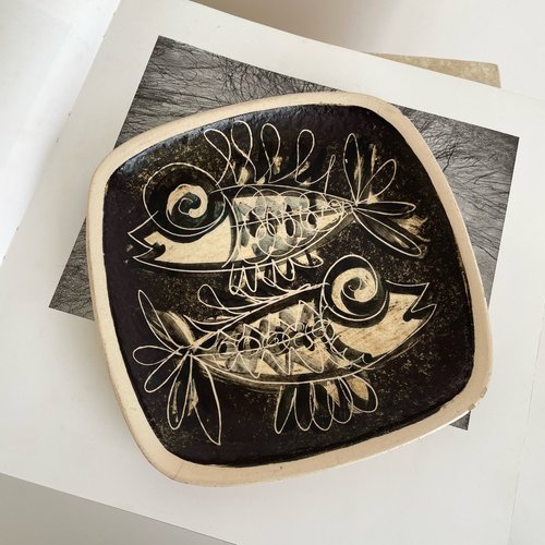 Mid-Century Chard Pottery Stoneware Dish-Plate with Fish Design for ...