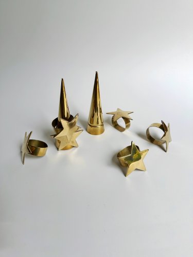 Star Gold Brass Napkin Rings from Whimsigoth 1980s Set of 6 for sale at Pamono