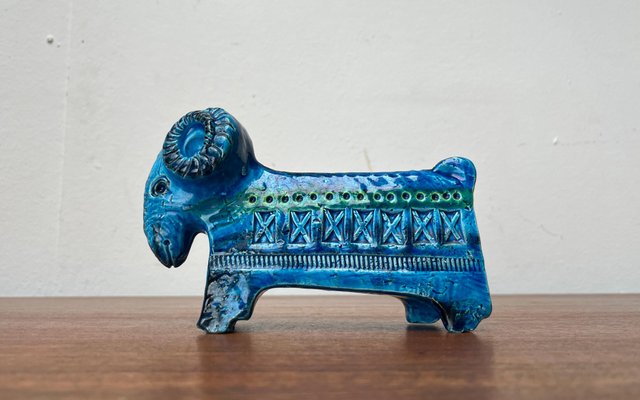 Mid-Century Italian Rimini Blu Pottery Ram Figurine attributed to Aldo ...