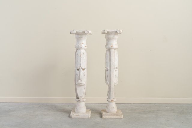 Anthropomorphic Brutalist Columns or Supports in White Patinated Wood ...