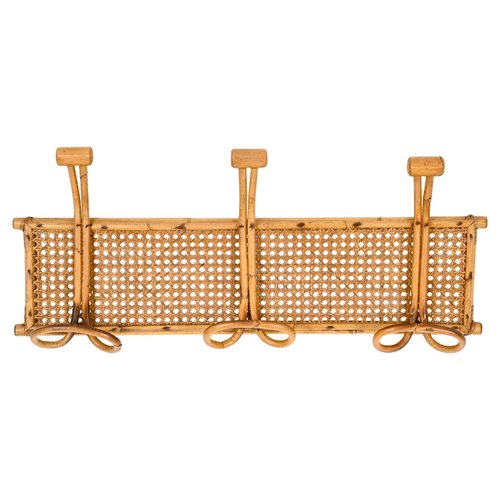 Vintage French Riviera Rattan and Bamboo Canes Wicker Coat Rack, 1960s ...