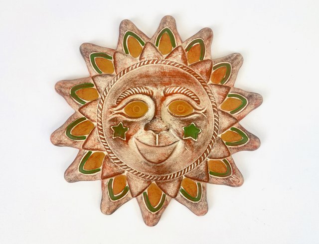 Vintage Ceramic Wall Sun Face Sculpture, 20th Century for sale at Pamono