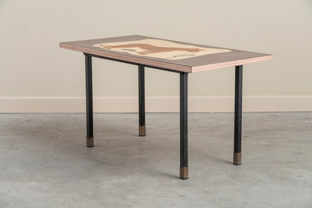 Vintage Formica Side Table with Lioness Decoration, 1970 for sale at Pamono