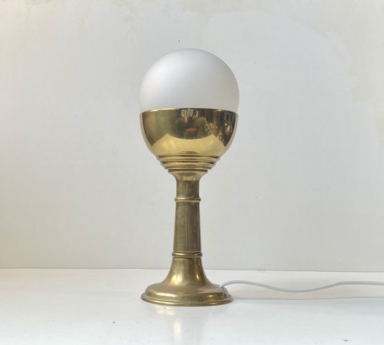 Vintage French Cocktail Table Lamp in Brass & Frosted Glass for sale at ...