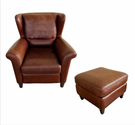 Vintage Italian Chair and Footstool in Leather, Set of 2 for sale at Pamono