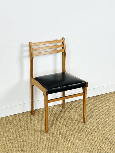 Vintage Scandinavian Chair in Teak and Leather, 1960s for sale at Pamono