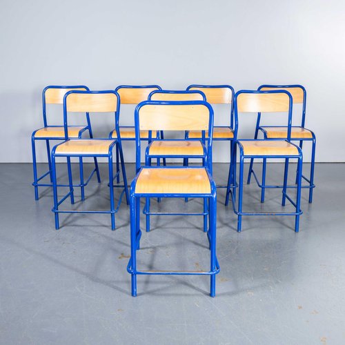 French Stacking D Back High Bar Chair in Blue from Mullca, 1970s, Set ...