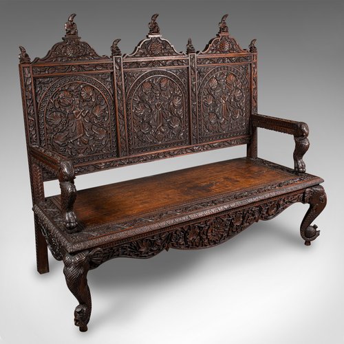 Large Victorian Teak 3 Seat Veranda Bench, Ceylon, 1880s for sale at Pamono