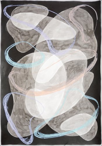 Ryan Rivadeneyra, Abstract Floating Overlapping Shapes, 2024, Acryl auf Papier bei Pamono kaufen