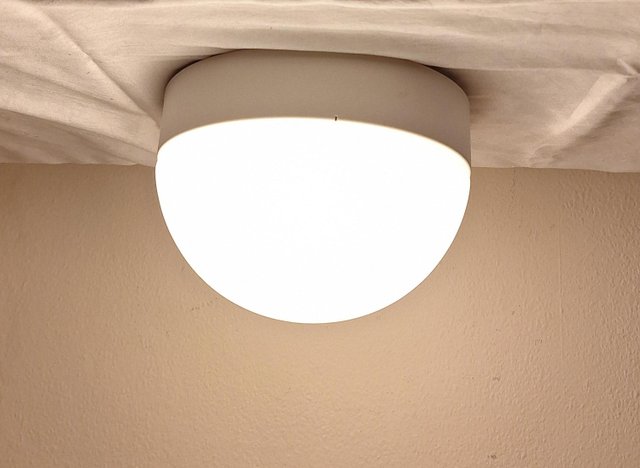 Vintage Ceiling Lamp with White Metal Base and Opaque White Glass Shade ...