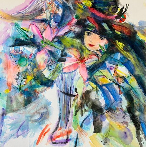 Li Qingyan, Lily Maiden, 2019, Ink & Watercolor on Rice Paper for sale at Pamono