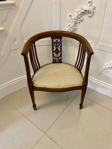 Edwardian Mahogany Inlaid Tub Chair, 1900s for sale at Pamono