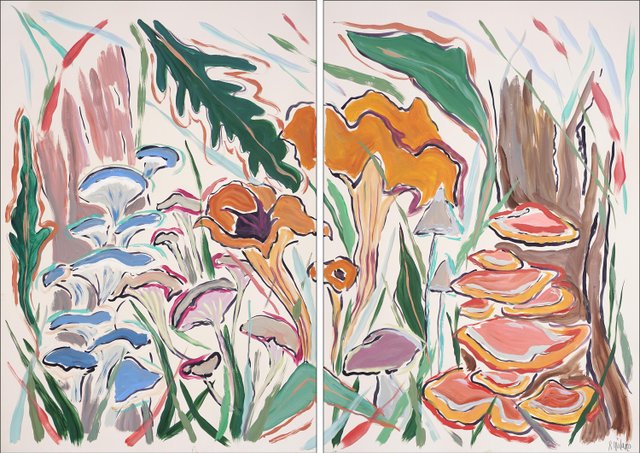 Romina Milano, Mushroom Harvest Diptychon, 2024, Acryl & Tinte auf Aquarellpapier bei Pamono kaufen