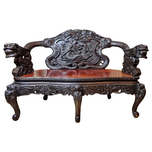 Late 19th Century Chinese Carved Dragon Bench, 1890s for sale at Pamono