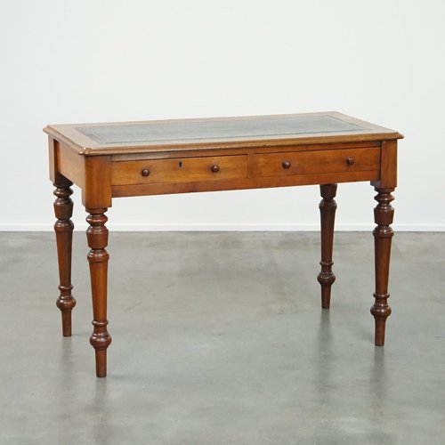Antique English Writing Table with Green Leather Top for sale at Pamono