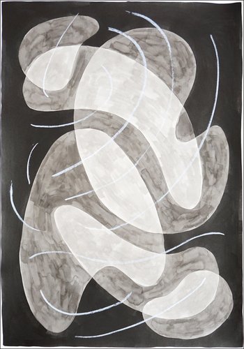 Ryan Rivadeneyra, Abstract Floating Overlapping Shapes, 2024, India Ink and Oil Crayon on ...