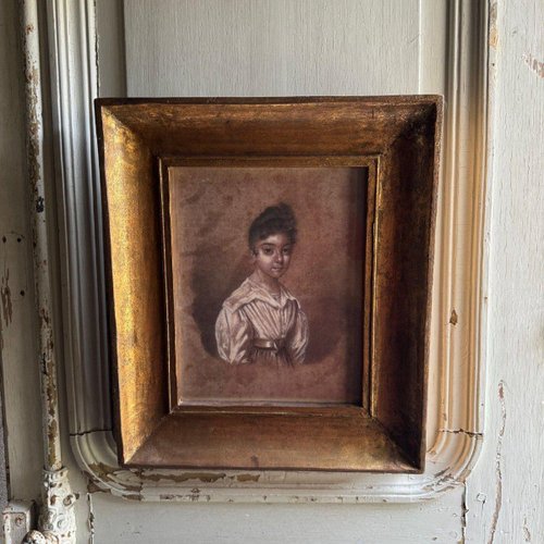 Early 19th Century Drawing Representing Young Girl in a Gilded Frame ...