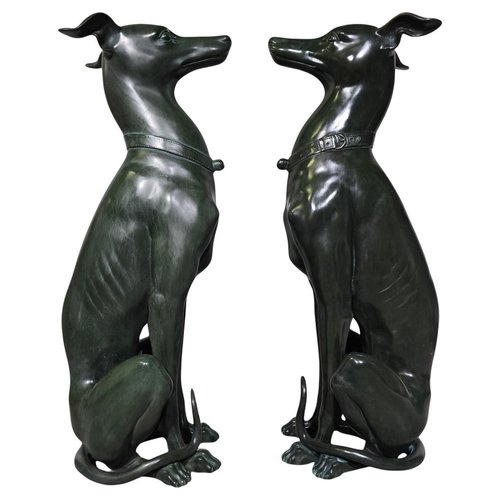 Italian Greyhound Statues in Green Patinated Bronze, 1950s, Set of 2 ...
