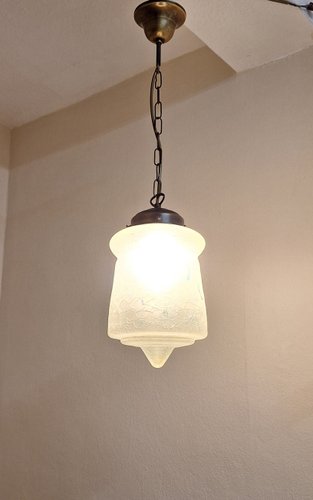 Vintage Art Deco German Ceiling Lamp with Closed Ice Glass Shade with ...