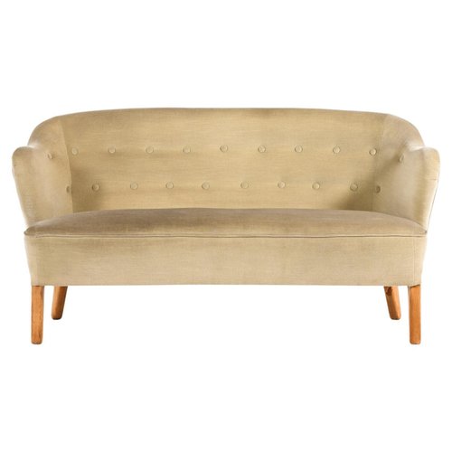 Sofa aus Eschenholz mit Original Samt Mohair Stoff zugeschrieben Flemming Lassen 1940er