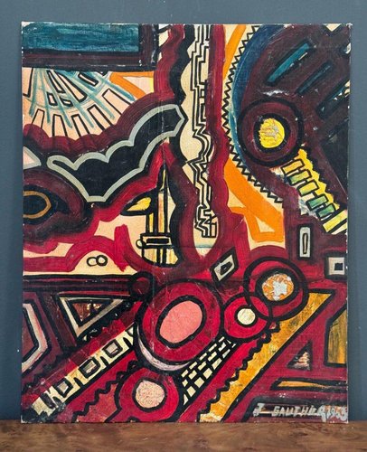 J. Gauthier, Modern Geometric Composition, Oil on Cardboard, 1963 for ...