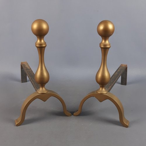 Italian Iron and Brass Fireplace Andirons, 20th Century, Set of 2 for ...
