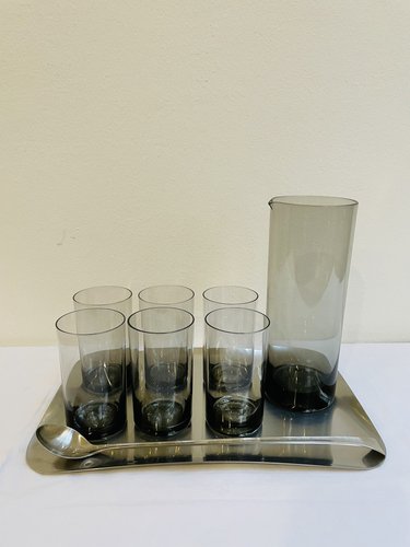 Mid-Century Modern Cocktail Set Jug and Mug in Smoked Glass by ...