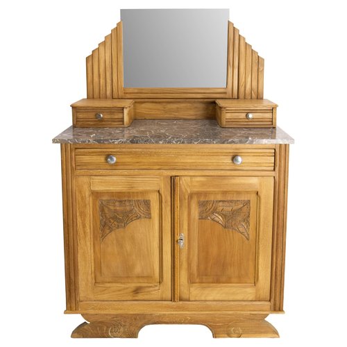 Mid-Century French Chestnut Marble Dressing Table with Mirror, 1940s ...