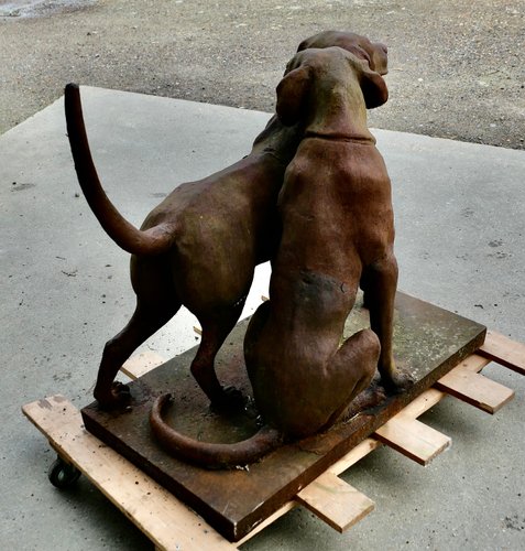 Life-Size Weathered Cast Iron Labrador Statues on Plinths, 1960s, Set ...