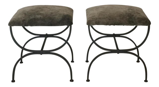 Graue Strapontin Hocker aus Lammfell von Design Frères, 2er Set bei ...