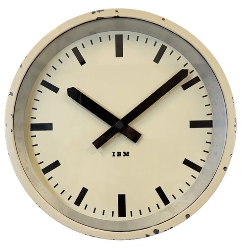 Industrial Factory Beige Wall Clock from IBM, 1950s for sale at Pamono