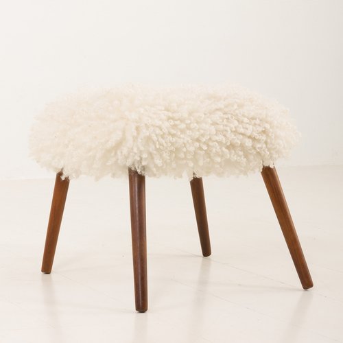 Mid-Century Danish Footstool in Long Hair Sheepskin, 1960s for sale at ...