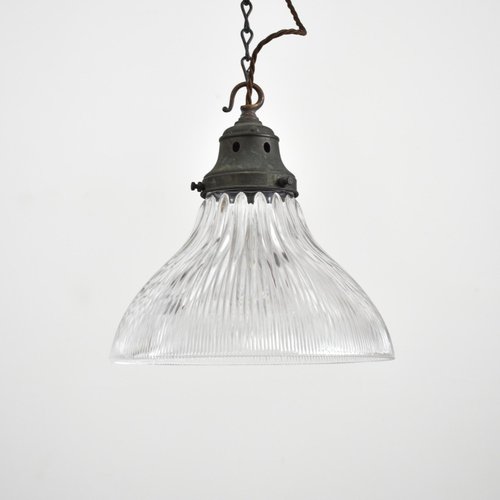 Vintage Glass Holophane Pendant, 1950s for sale at Pamono