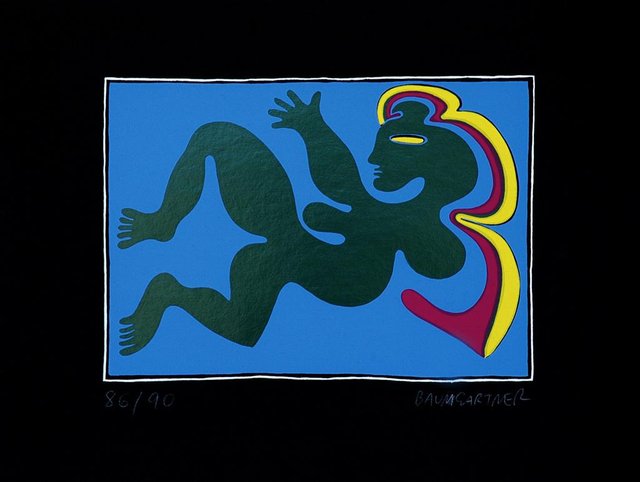 Fritz Baumgartner, Woman in Blue, Lithograph, 1970s for sale at Pamono