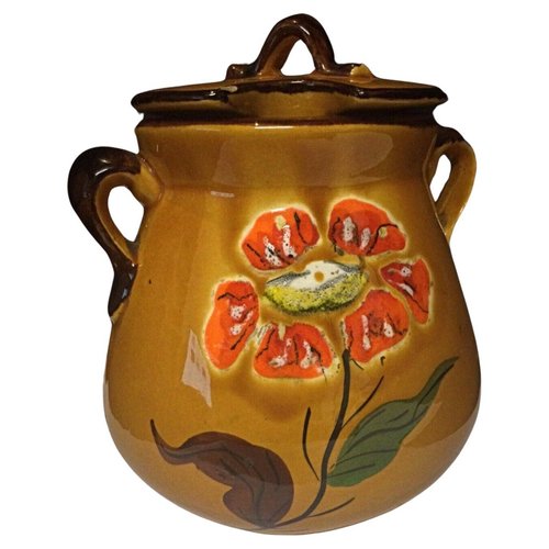 Antique Faience Pot with Handle and Floral Decoration, 1950s for sale ...