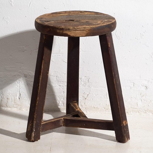 Antique Dark Colored Round Shape Stool, 1920s for sale at Pamono
